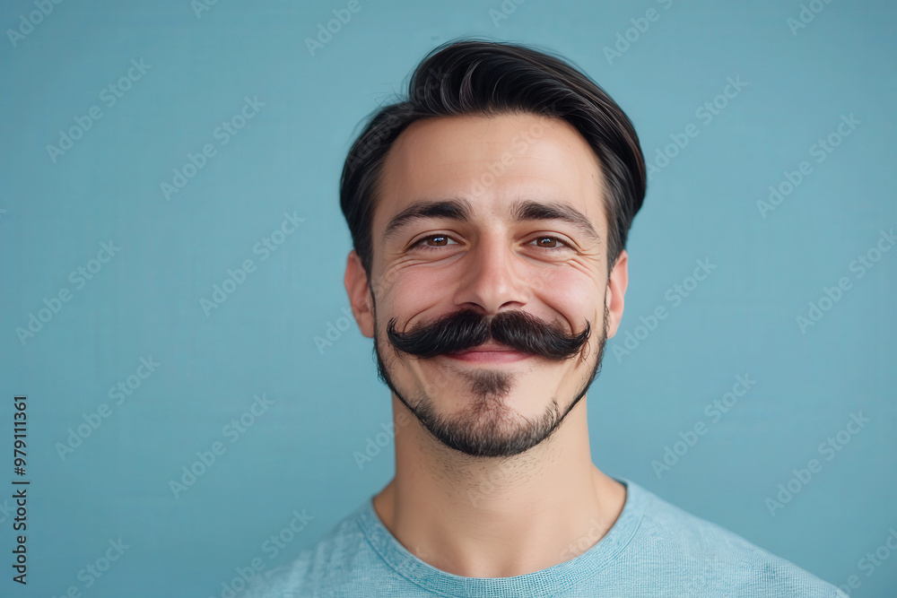 Hombre español, joven, de 30 años, con gran bigote y barba, posando ...