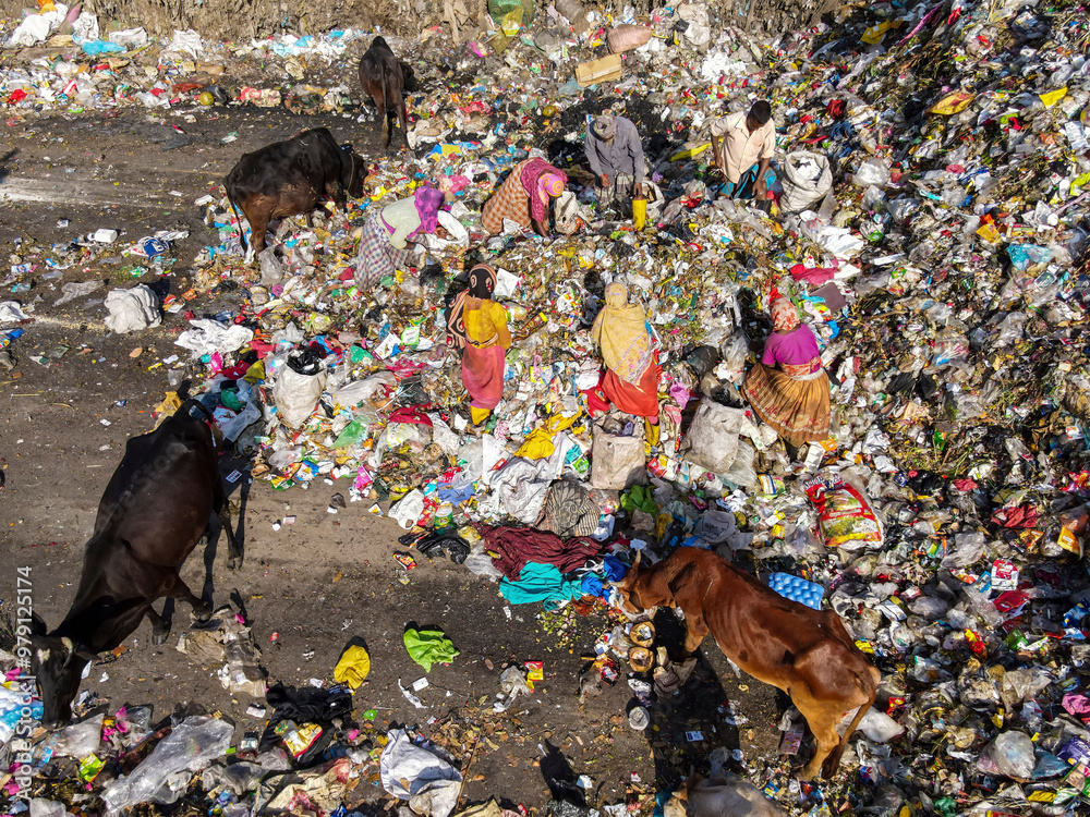 Chittagong, Bangladesh - 09 March 2024: Aerial view of garbage depo ...