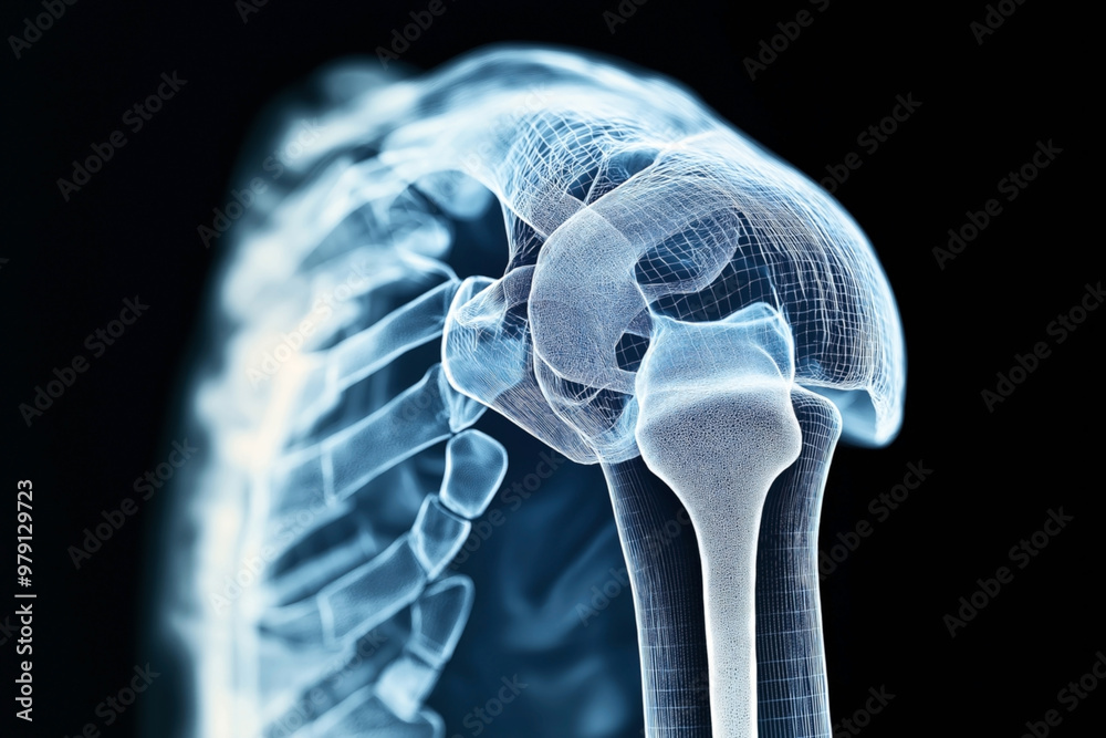 A detailed 3D ing of the human shoulder joint, highlighting the bones ...