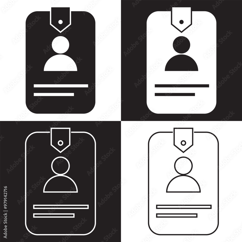 Id card icon. Driver's license identification icon. isolated on black ...