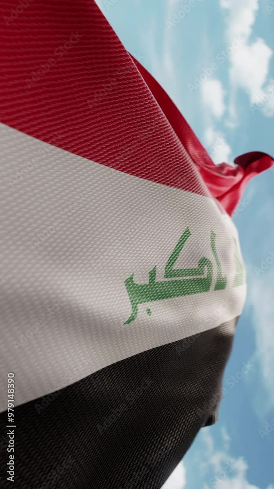 Wavy flag of Iraq blowing in the wind in slow motion. Waving colorful ...