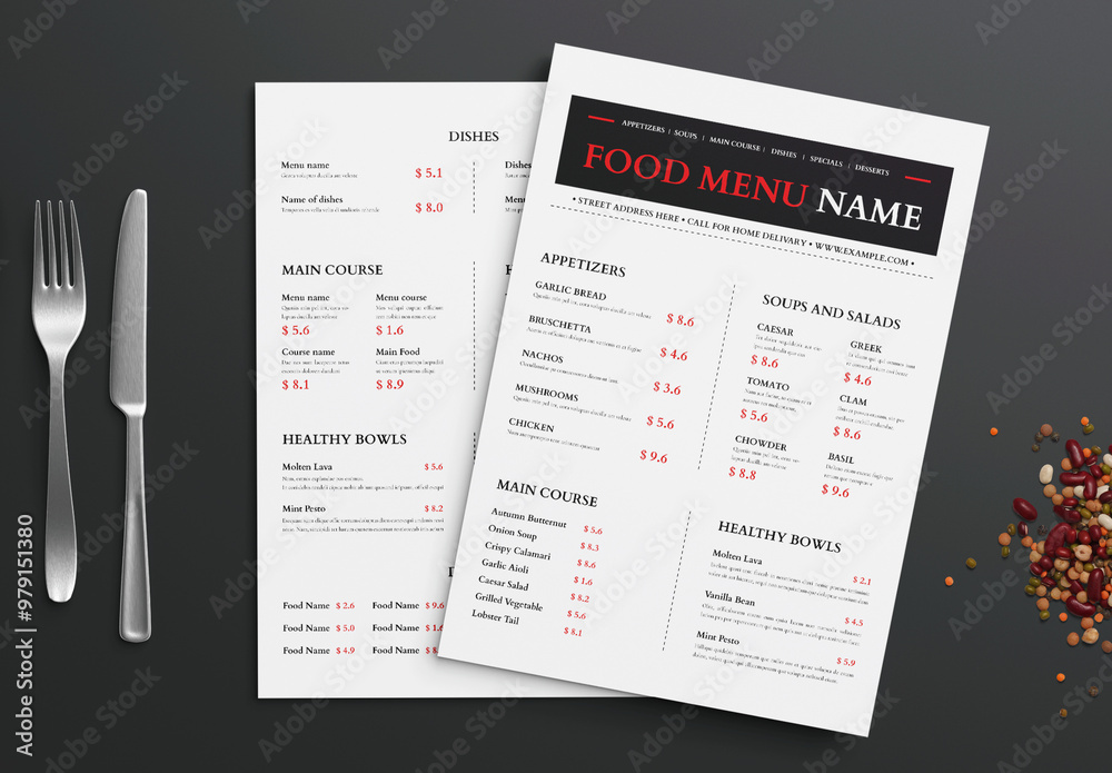 Newspaper style Food Menu Template Stock Template | Adobe Stock