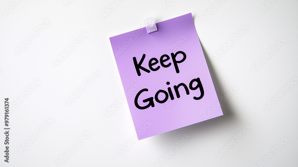 Sticky Note: A single purple sticky note with the words "Keep Going ...