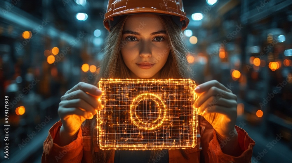 Person holding safety icon on virtual screen.Work safety concept ...