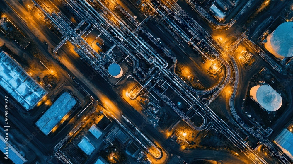 An aerial view of a natural gas pipeline network connecting urban ...