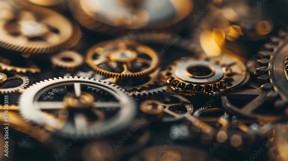 Intricate dismantled mechanical watch with detailed gears and springs ...