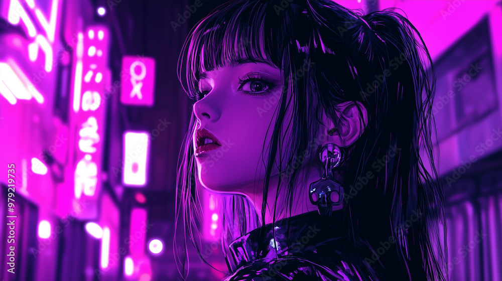 Synthwave anime manga girl, lofi background wallpaper design. anime ...