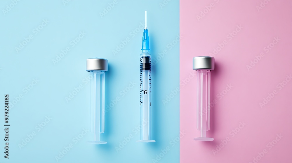 Testosterone replacement therapy vial and syringe placed on a ...