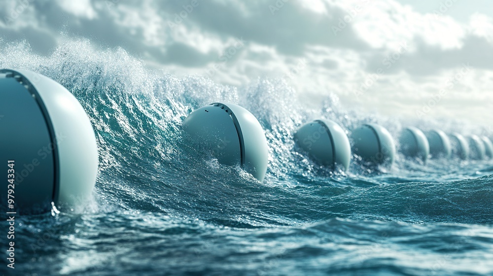 Ocean waves captured by large energy-generating buoys, converting ...