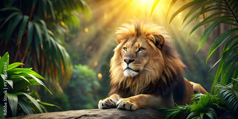 Majestic lion resting in the jungle habitat, lion, wildlife, animal ...
