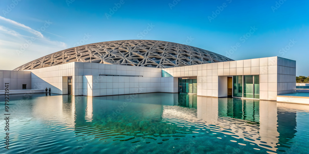Beautiful architecture of the Louvre museum in Abu Dhabi, United Arab ...