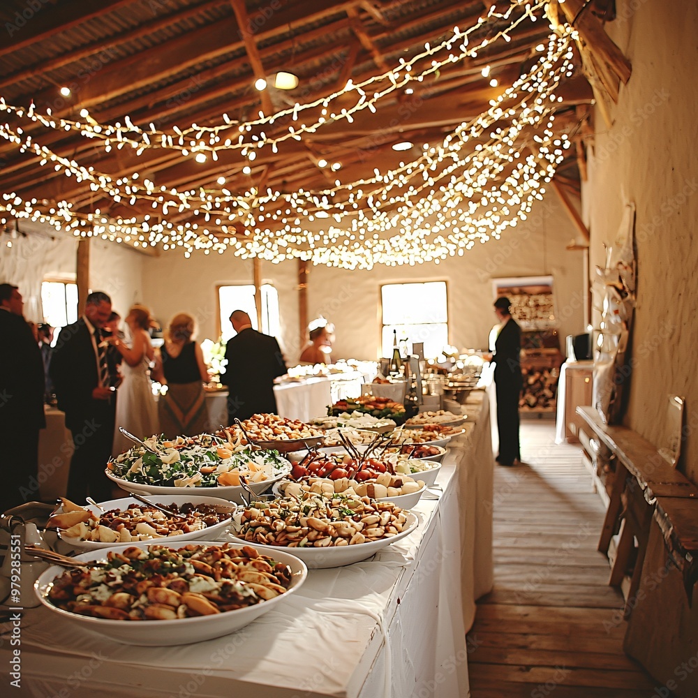 Elegant catered wedding reception where waitstaff serve gourmet canaps ...