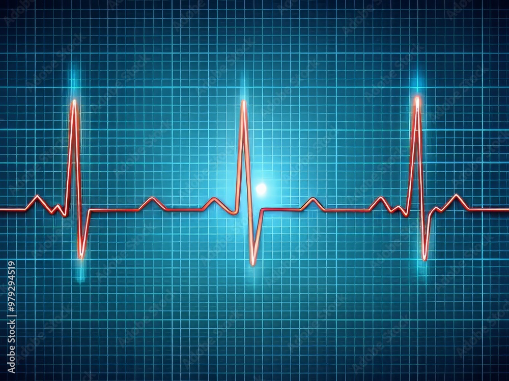 Realistic illustration of an electrocardiogram tracing showing a ...
