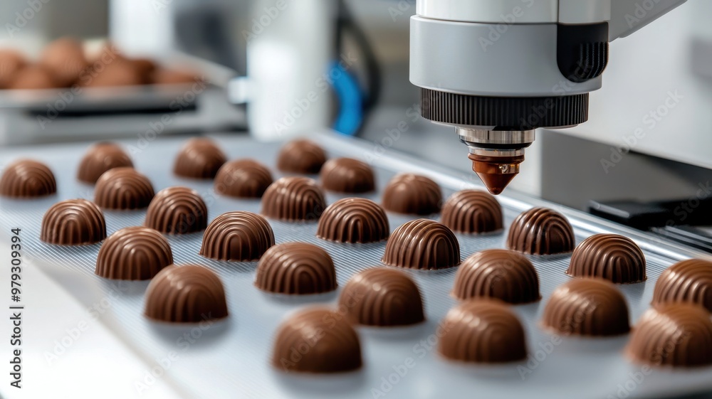 Delicious chocolate spheres being crafted in a modern factory ...