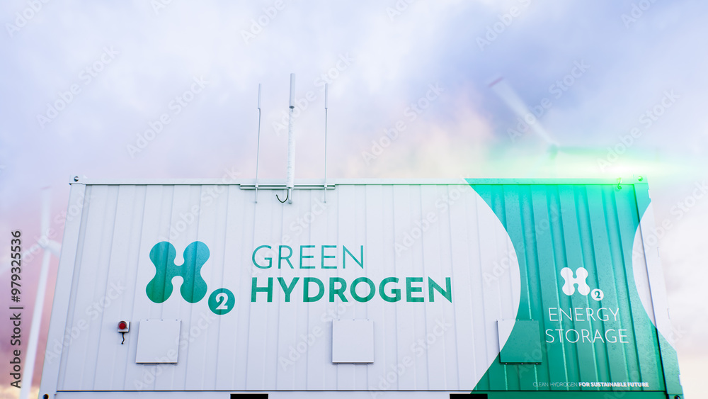 3D rendering of a green hydrogen storage container for energy produced ...
