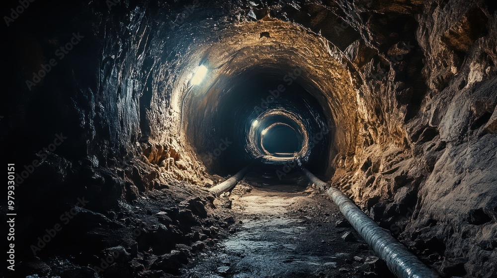 deep underground tunnel, cinematic scene, realistic photograph ...