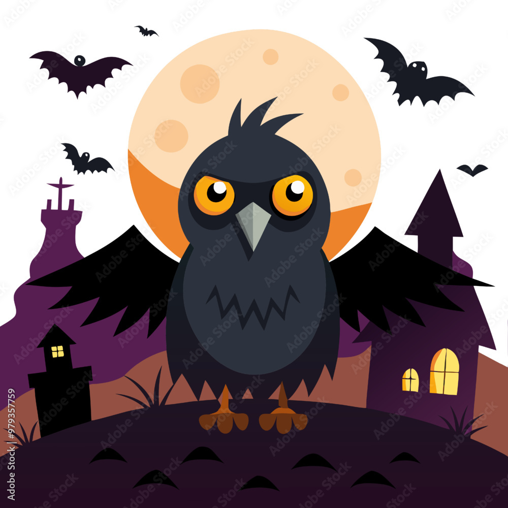 Halloween Raven Illustration: A cute and spooky black raven perched on ...