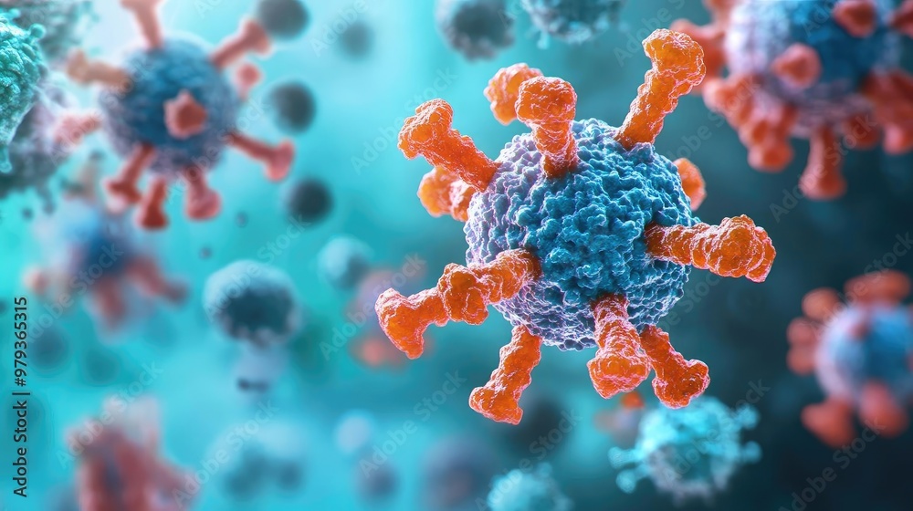 Detailed illustration of a virus structure with prominent spikes ...