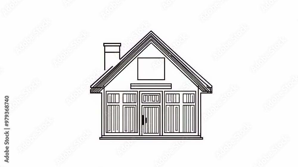 A schematic drawing of a classic house with a triangular roof, large ...