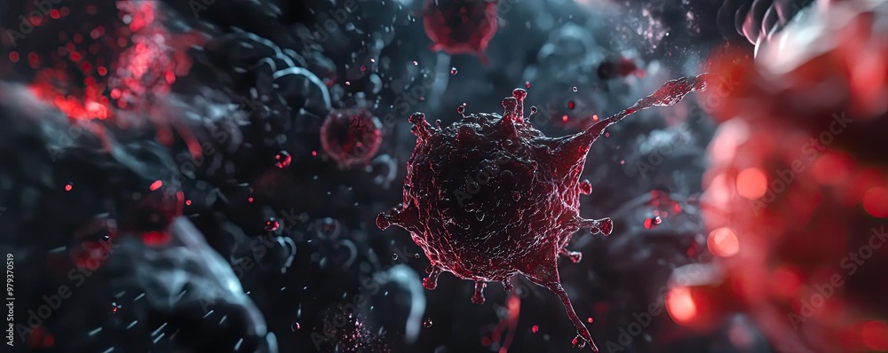 Microscopic view of digital virus cells in vibrant colors, highlighting ...