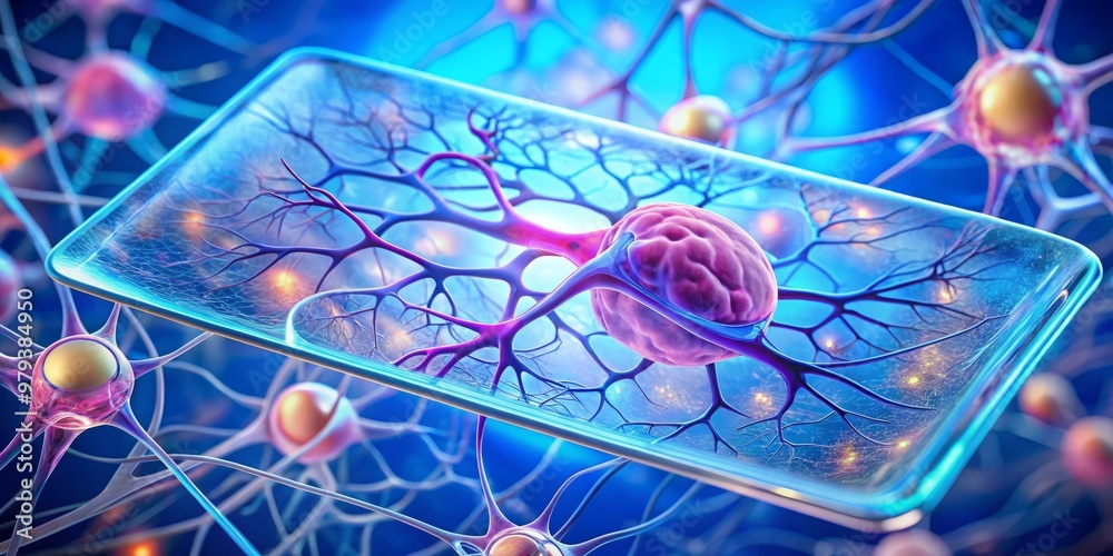 Microscope slide with brain tissue sample on a clear glass slide ...