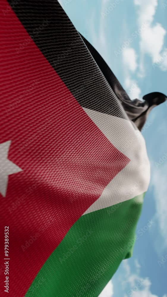 Wavy flag of Jordan blowing in the wind in slow motion. Waving colorful ...