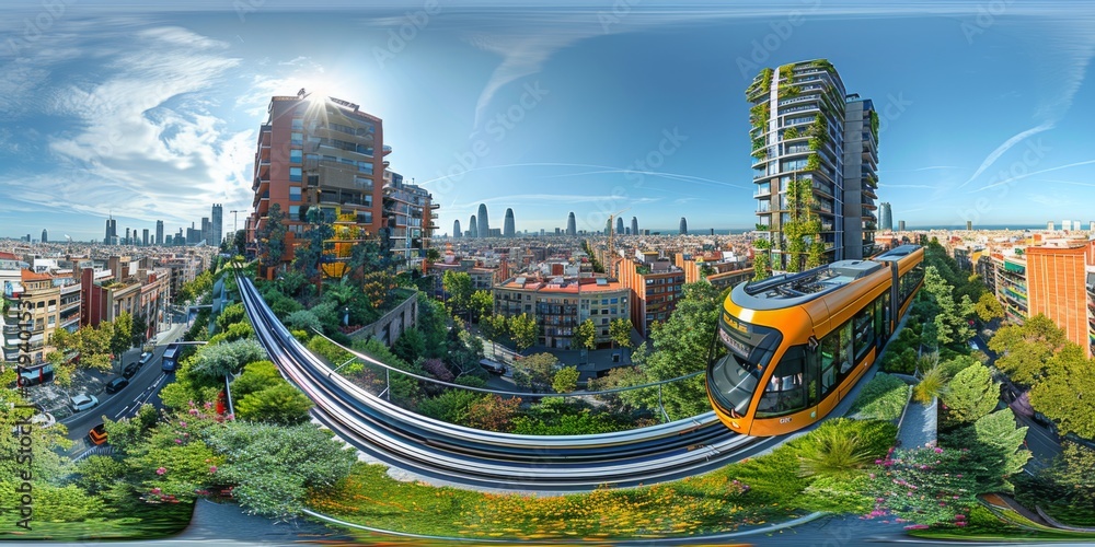 An immersive 360-degree equirectangular panorama of Barcelona in the ...