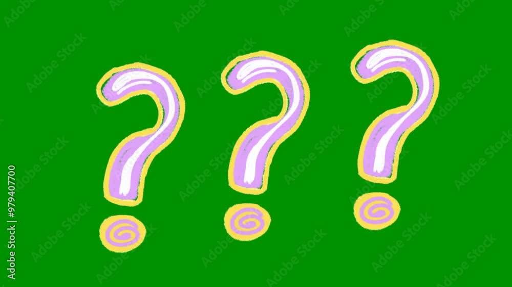 question mark animation on green screen. question mark in purple and ...
