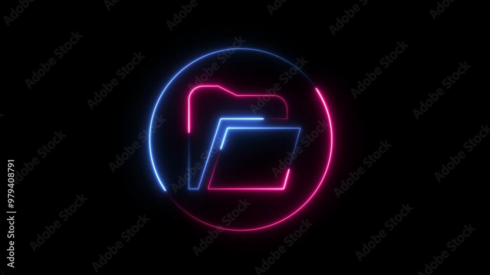 Glowing neon file folder sign. Glowing neon Folder icon isolated on ...