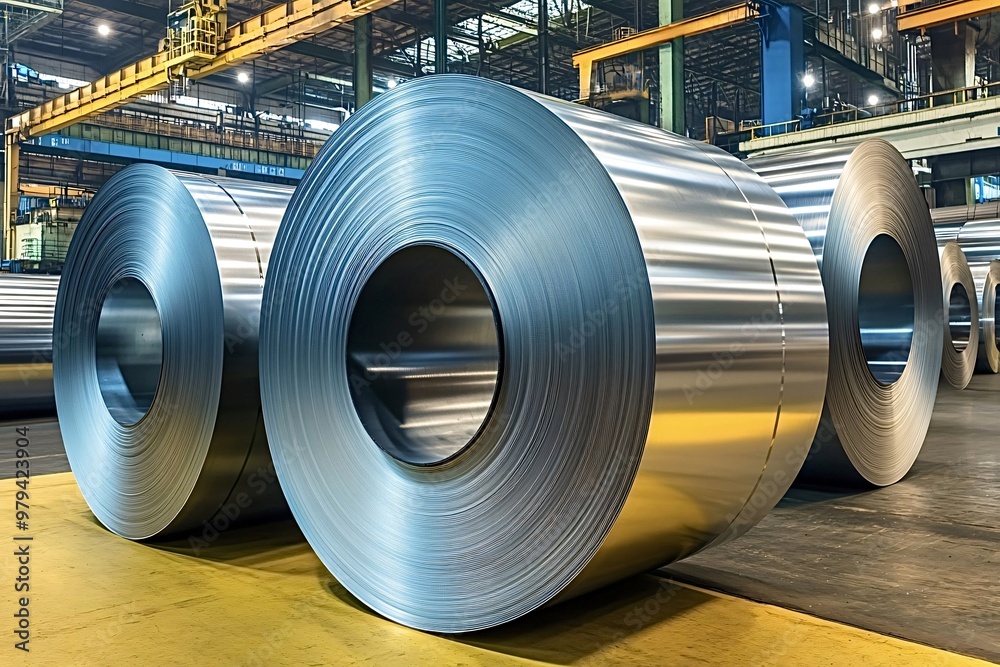 Large, heavy steel coils sit on the factory floor, ready to be ...