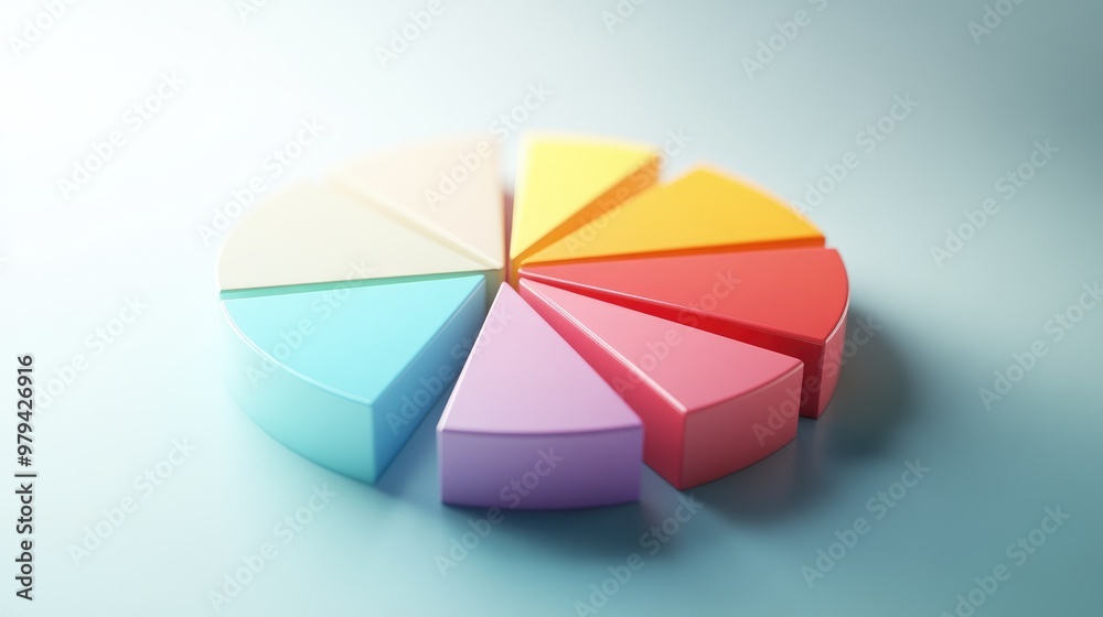 Colorful 3D pie chart with segments tilted slightly, showing depth and ...
