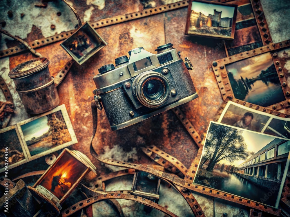 gritty nostalgic Polaroid collage fragmented memories worn distressed ...