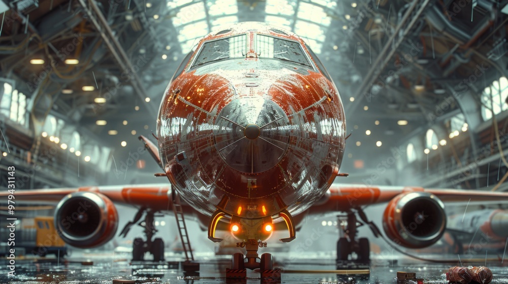 Illustrate a self-repairing aircraft fuselage, where cracks and damage ...