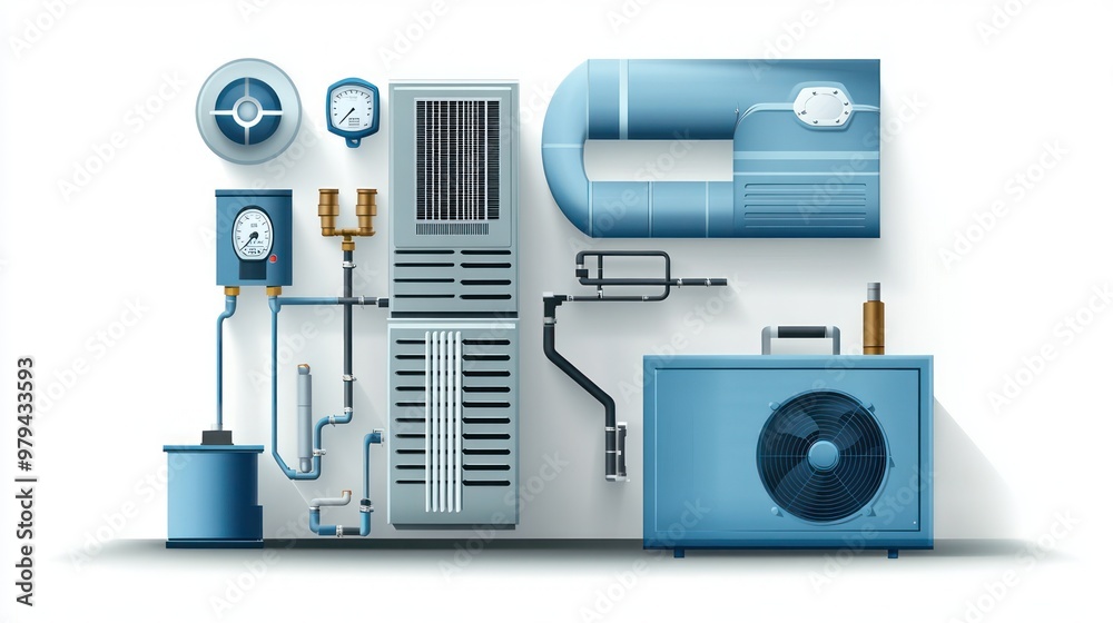 High-quality vector graphic of HVAC system components such as a ...