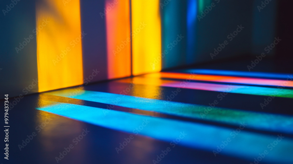 A spectrum of light passes through abstract prisms, casting soft ...