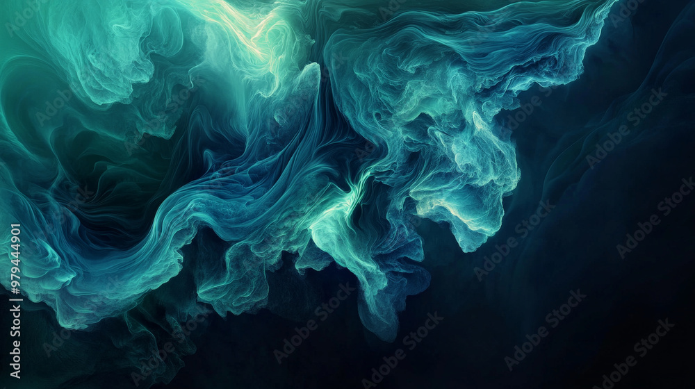 Cool fluid gradients of blue and green form a flowing frame around a ...