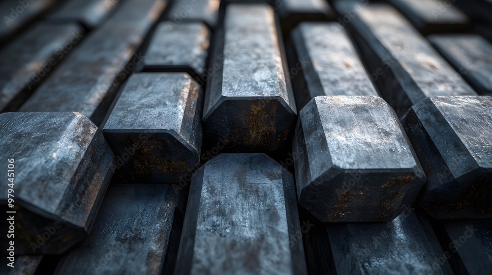 Lead metal bars captured in close-up photography, showcasing dull gray ...