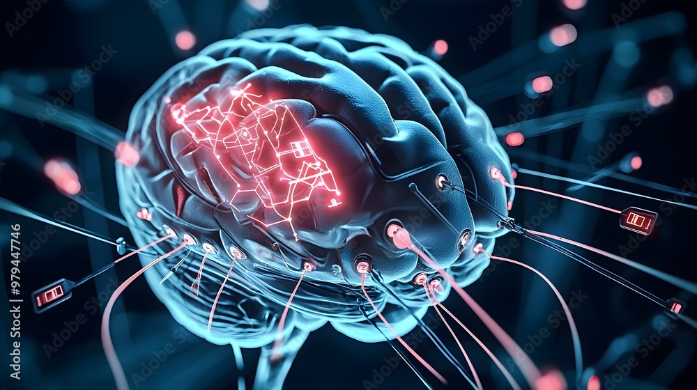 Educational Diagram of BCI Implant and Neural Pathways Connecting the ...
