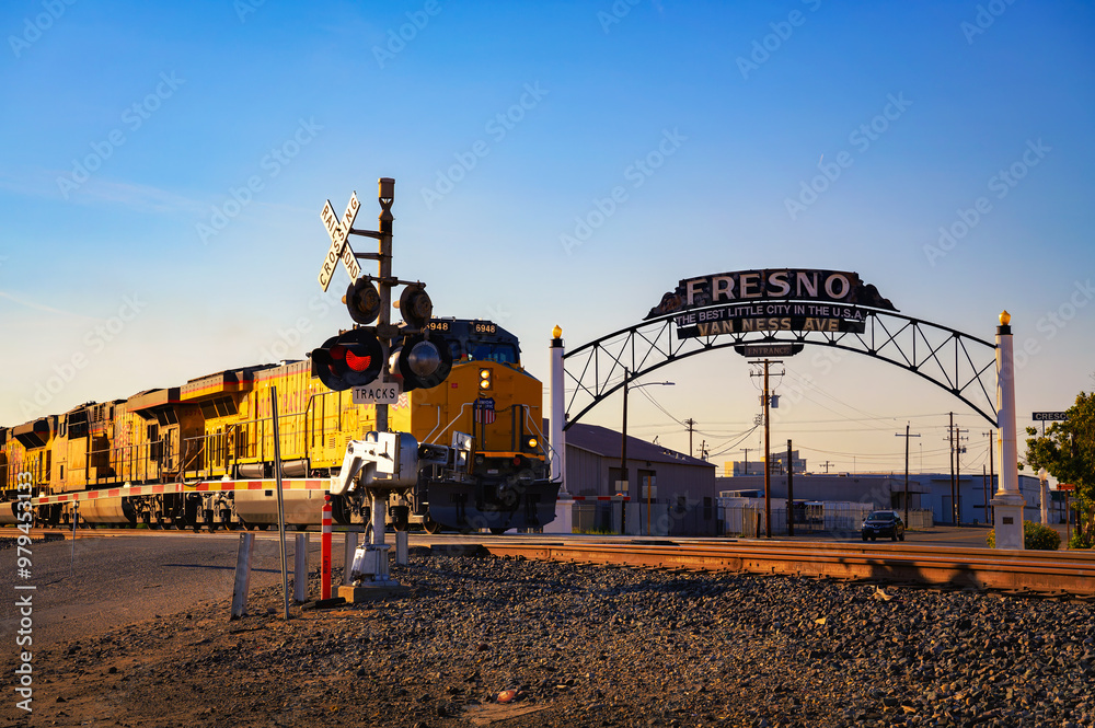 Fresno, California, USA - June 17, 2023 : Union Pacific train passing ...