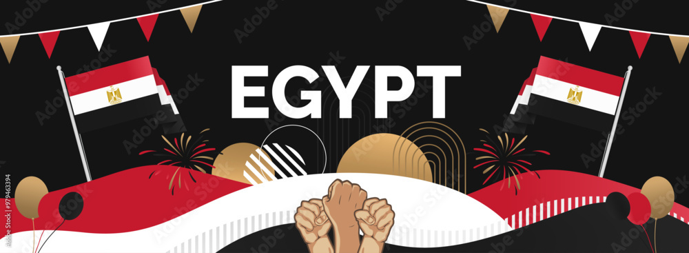Egypt National Day banner. Creative horizontal poster with Egypt flags ...