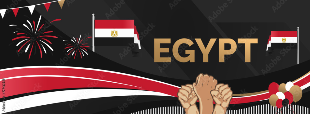 Egypt National Day banner. Creative horizontal poster with Egypt flags ...