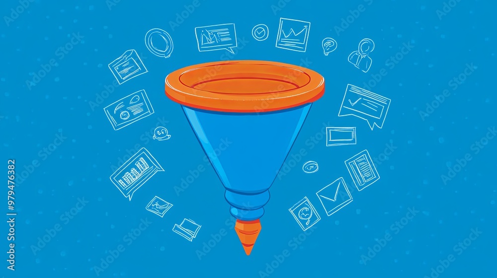 ภาพประกอบสต็อก Illustration of a search marketing funnel detailing the ...