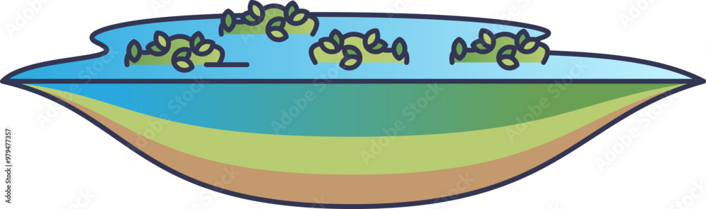 Cross-section of a lake showing algae bloom on the water surface ...
