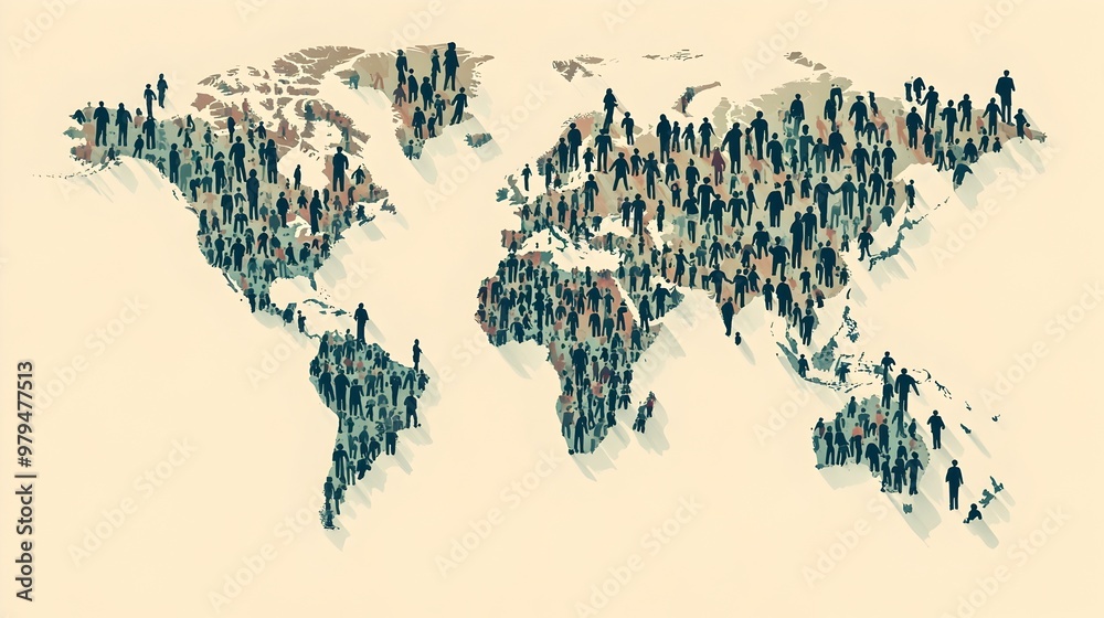 Stylized Graphic World Map Representing Global Population and Travel ...