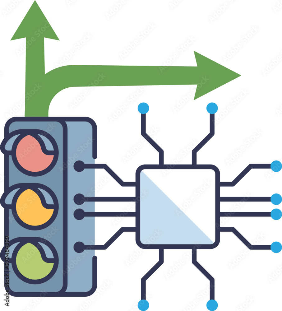 Illustration of an adaptive traffic signal system with a traffic light ...