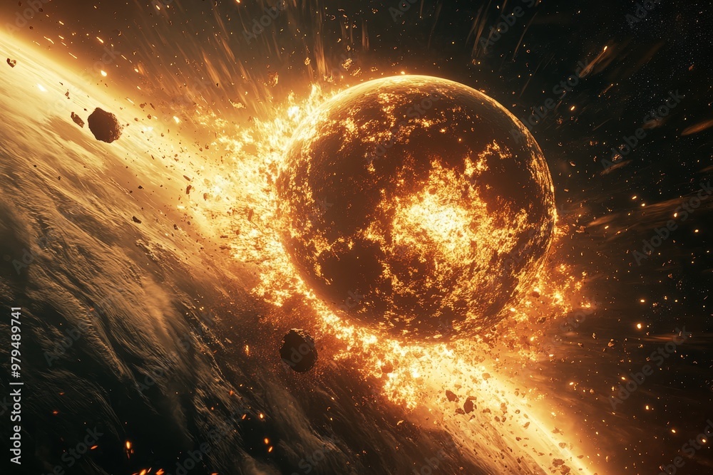 3d visualization of a meteor impact on earth asteroid collision and its ...