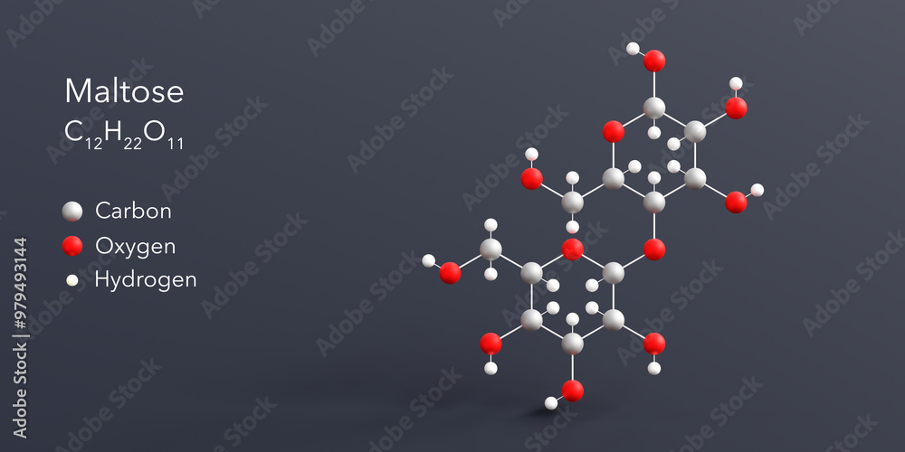Poster maltose molecule 3d rendering, flat molecular structure with ...