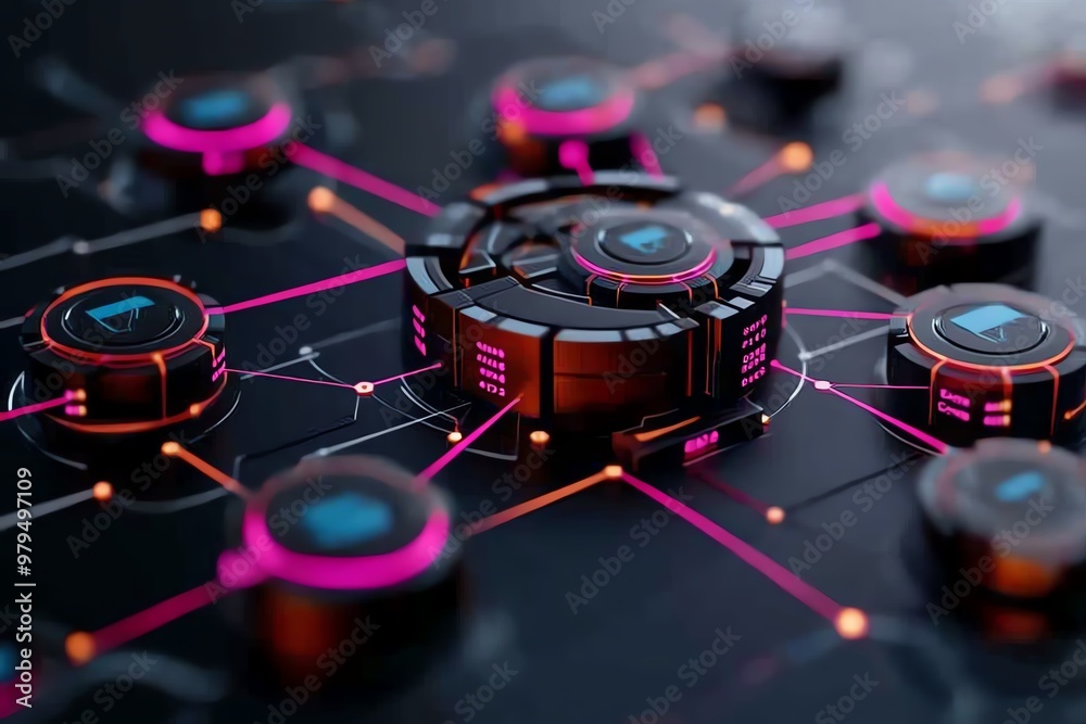 A 3D visualization of a database structure, with nodes and connections ...