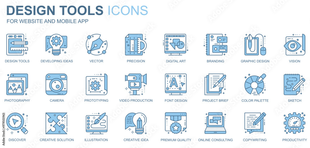 Design tools web icons set in duotone line design. Pack of idea ...