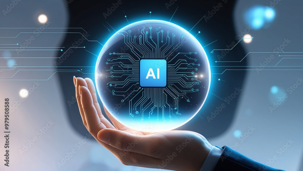 A glowing orb with an AI chip at its center, symbolizing the fusion of ...